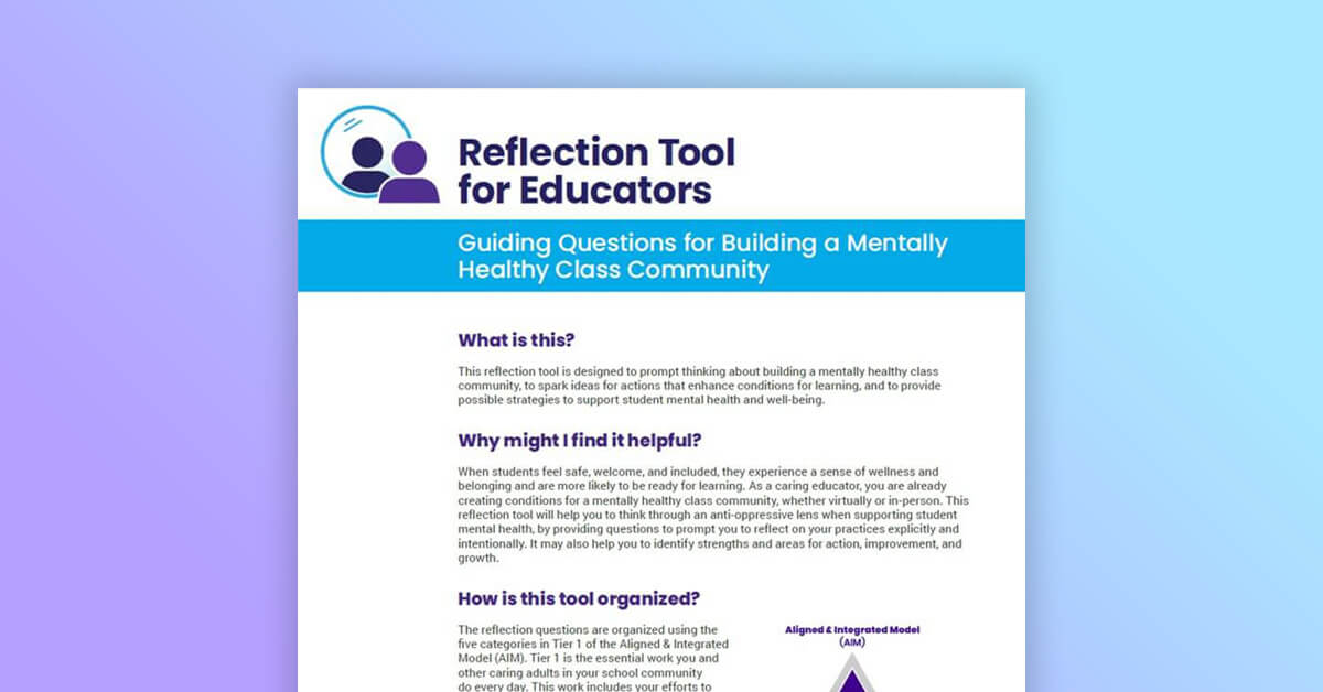 Mentally Healthy Classroom Reflection Tool - School Mental Health Ontario